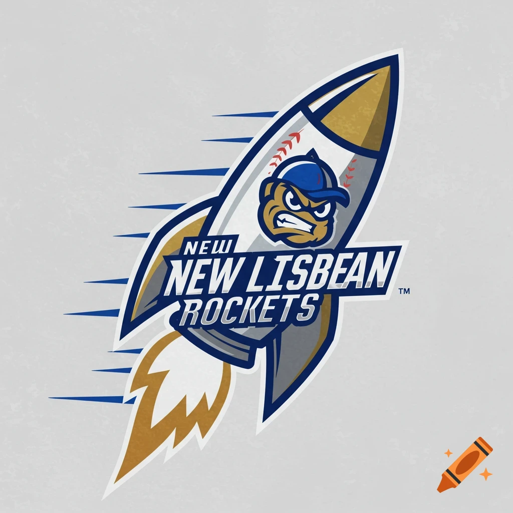 Logo for "New Lisbon Rockets" baseball team featuring a rocket and a ...