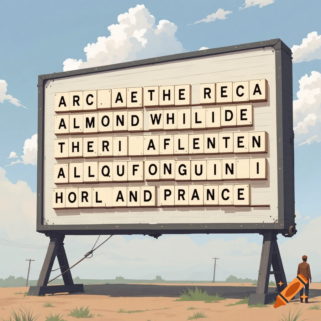 Rotating panel sign with letter scramble puzzle, initially displaying ...