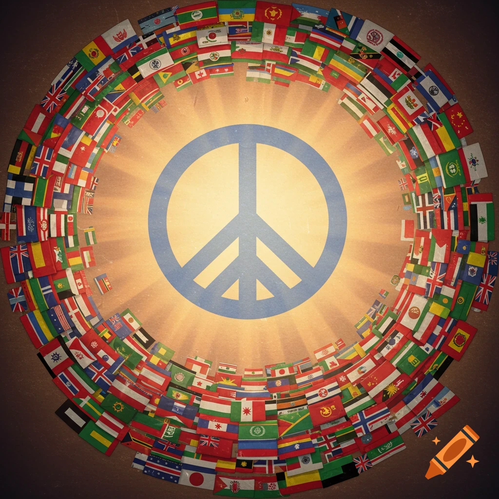 World peace flag with flags from all nations, including Palestinian ...