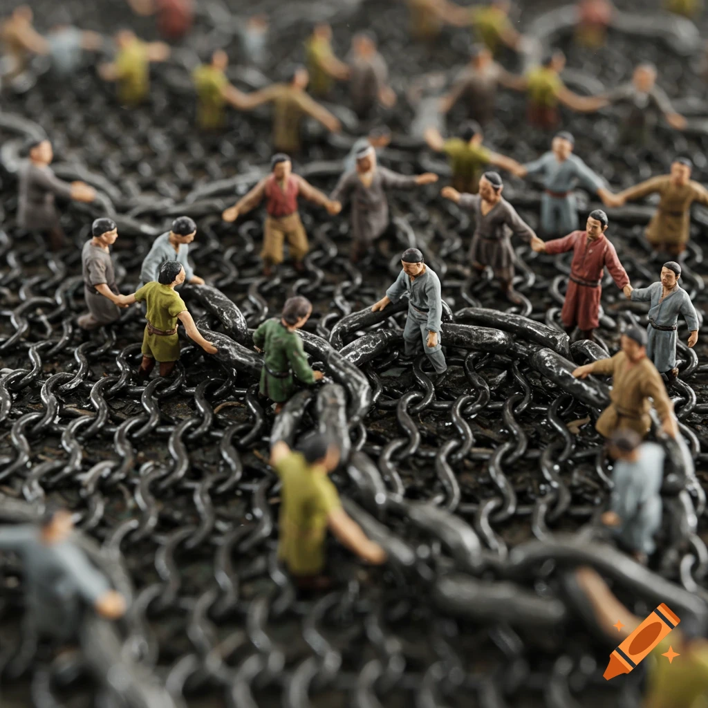 Hyper-realistic chainmail made of miniature Chinese people on Craiyon