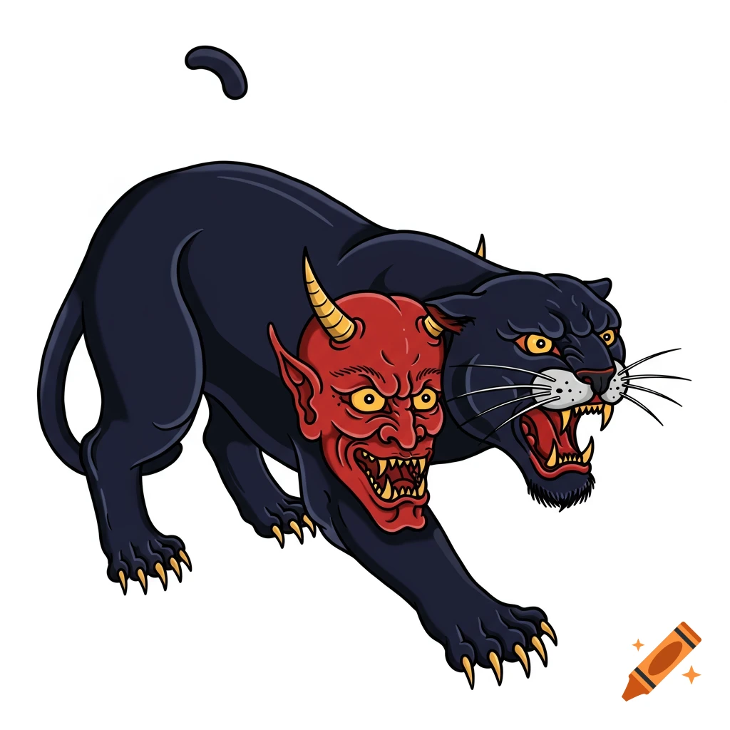 A stylized black panther in traditional tattoo flash art style. on Craiyon