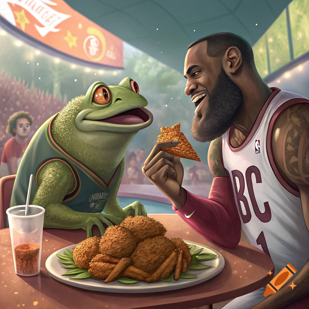 Caricature of LeBron James carrying a giant pizza slice underwater ...