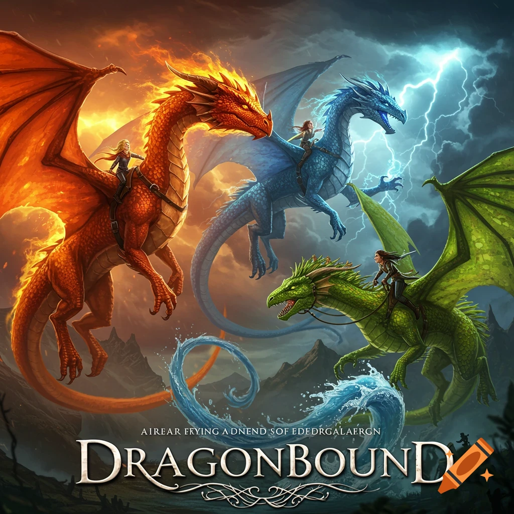 Dragonbound book cover with fire, lightning, water, and grass dragons ...