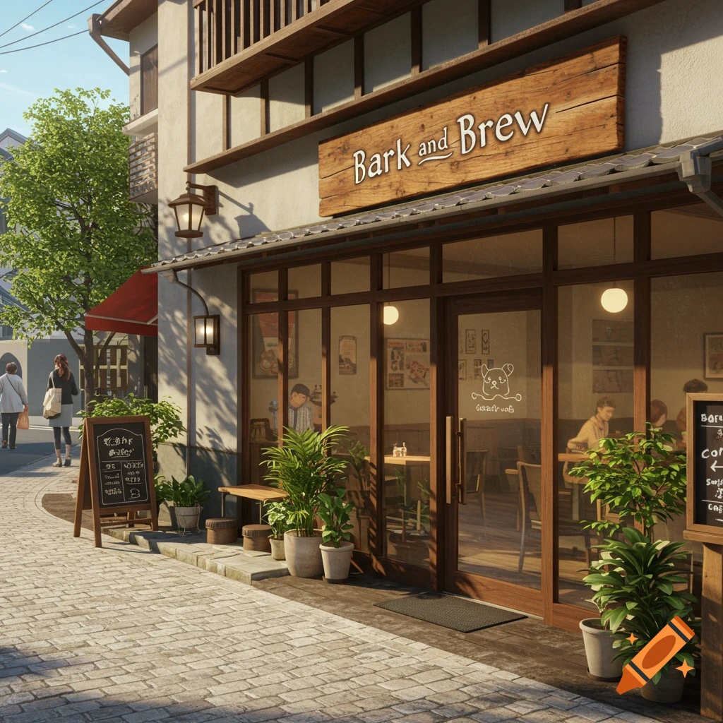 Realistic photo of Bark and Brew cafe in Japan on Craiyon