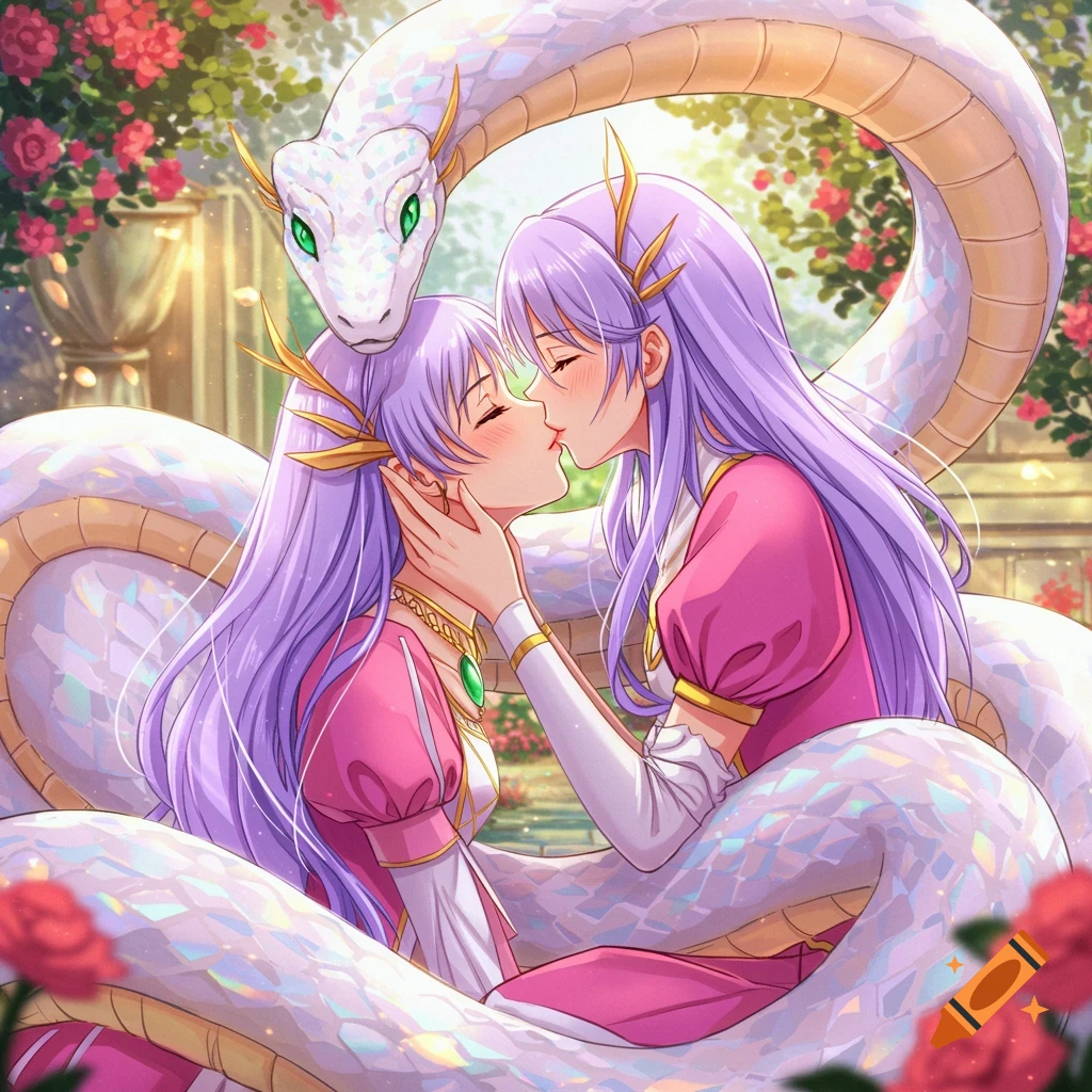 Anime illustration of a blue-haired princess touching a large green ...