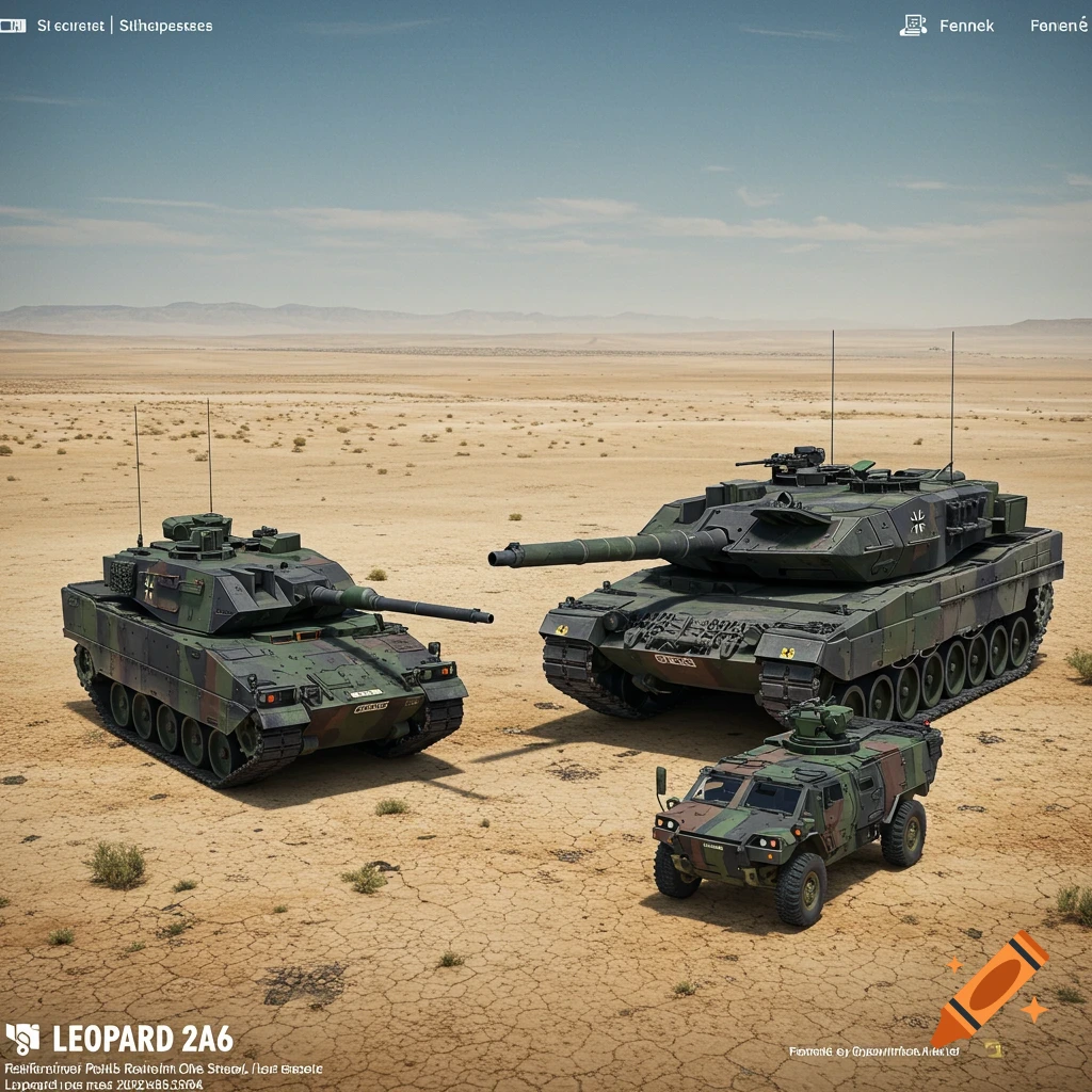 Leopard 2 A6 tank, CV90 tank, and Fennek with computer screen on Craiyon