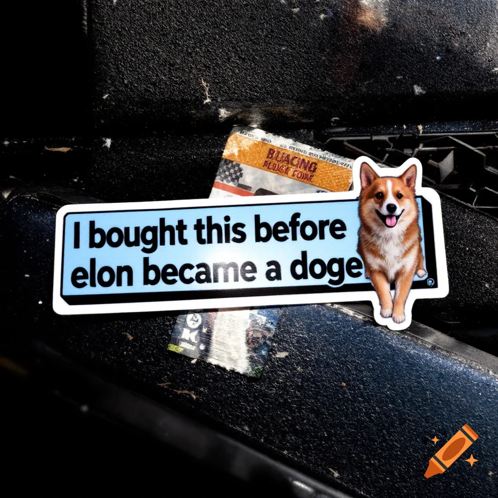Bumper sticker referencing Elon Musk and Doge on Craiyon