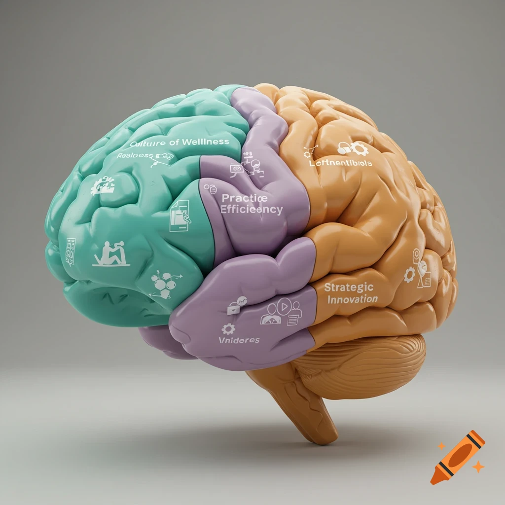 Conceptual image of a brain divided into 'Culture of Wellness' and ...