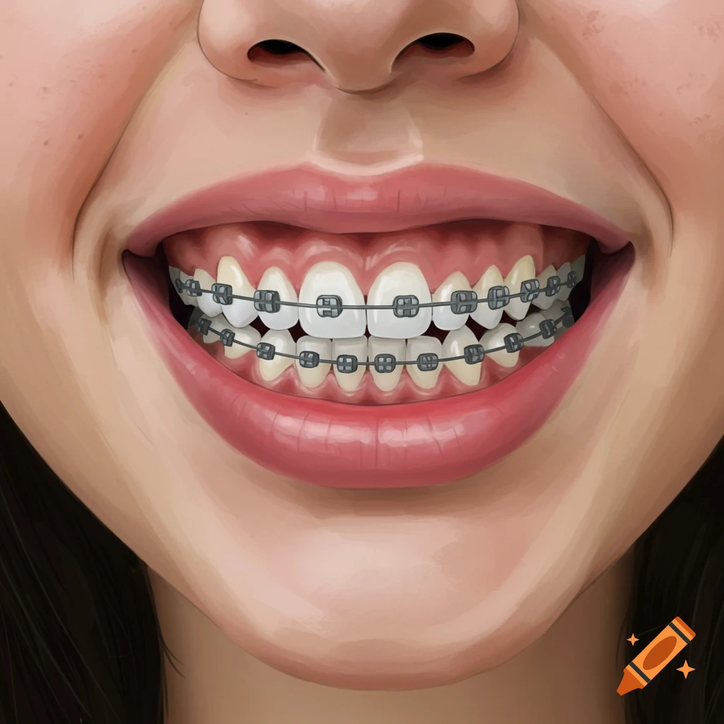 Young woman wearing orthodontic headgear braces walking down a peaceful ...