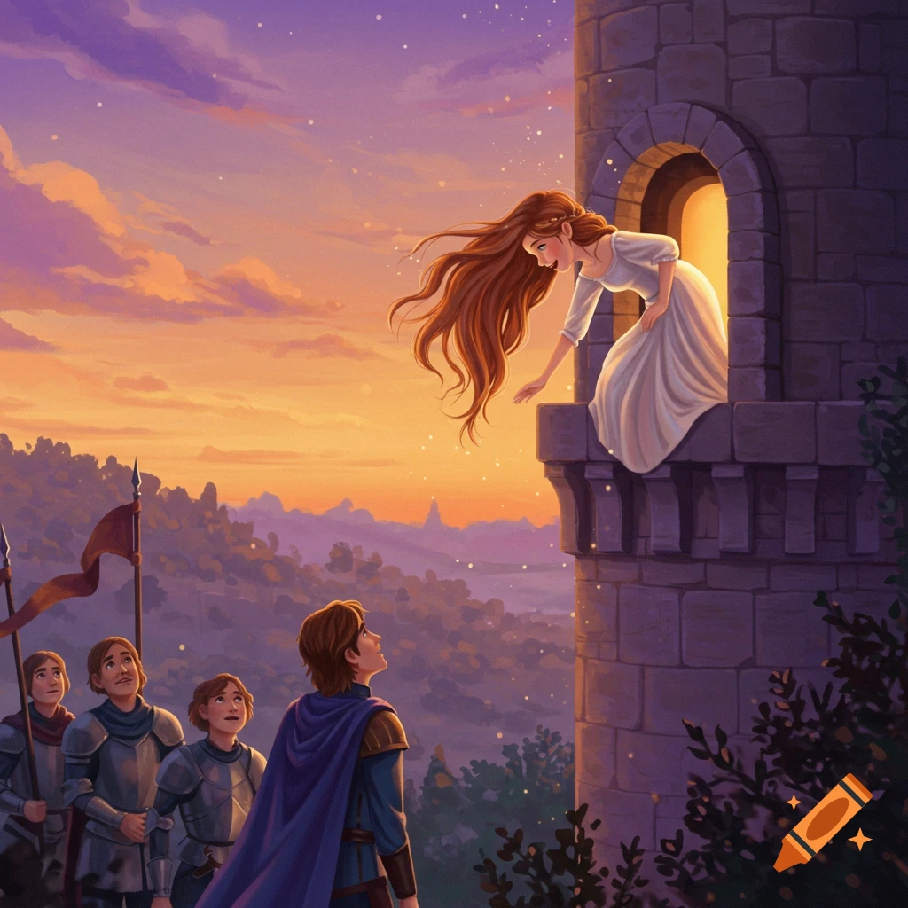 A vector illustration of a prince and a warrior princess meeting in a ...