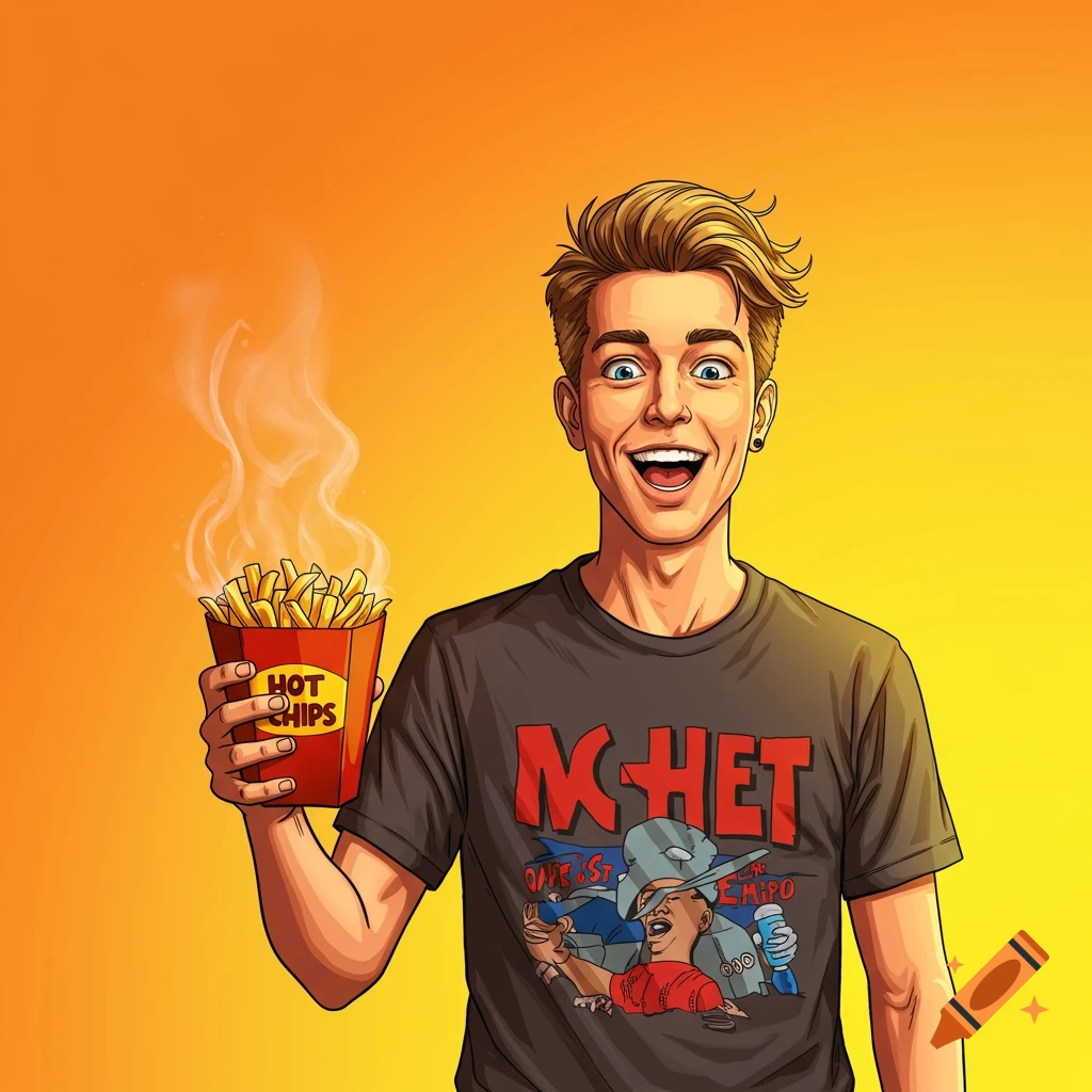 Guy with hot chips on Craiyon