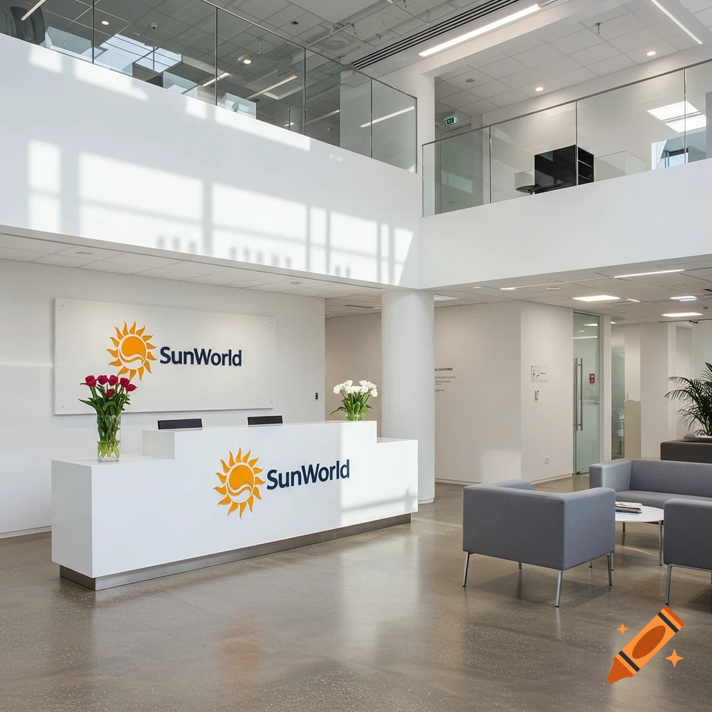 Office lobby with SunWorld logo on Craiyon