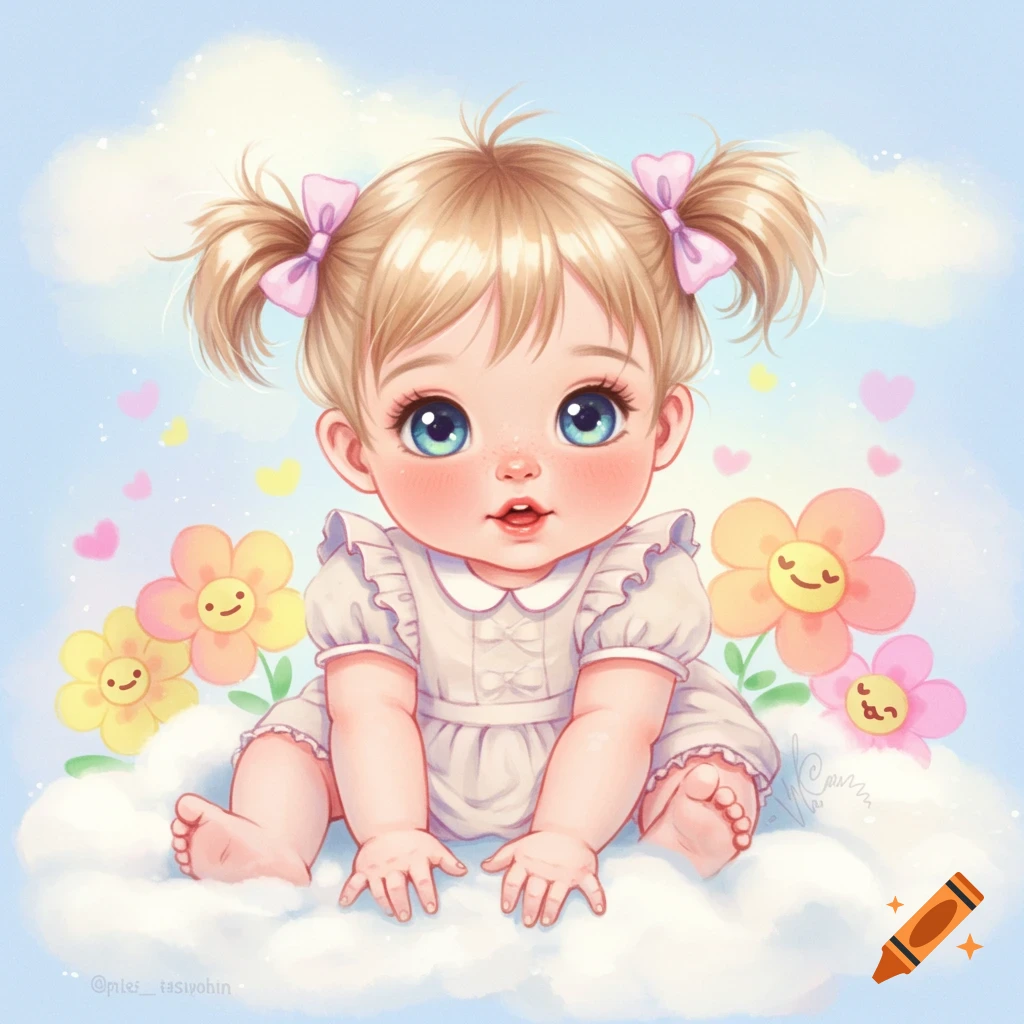 Cute baby girl drawing with colored pencils on Craiyon