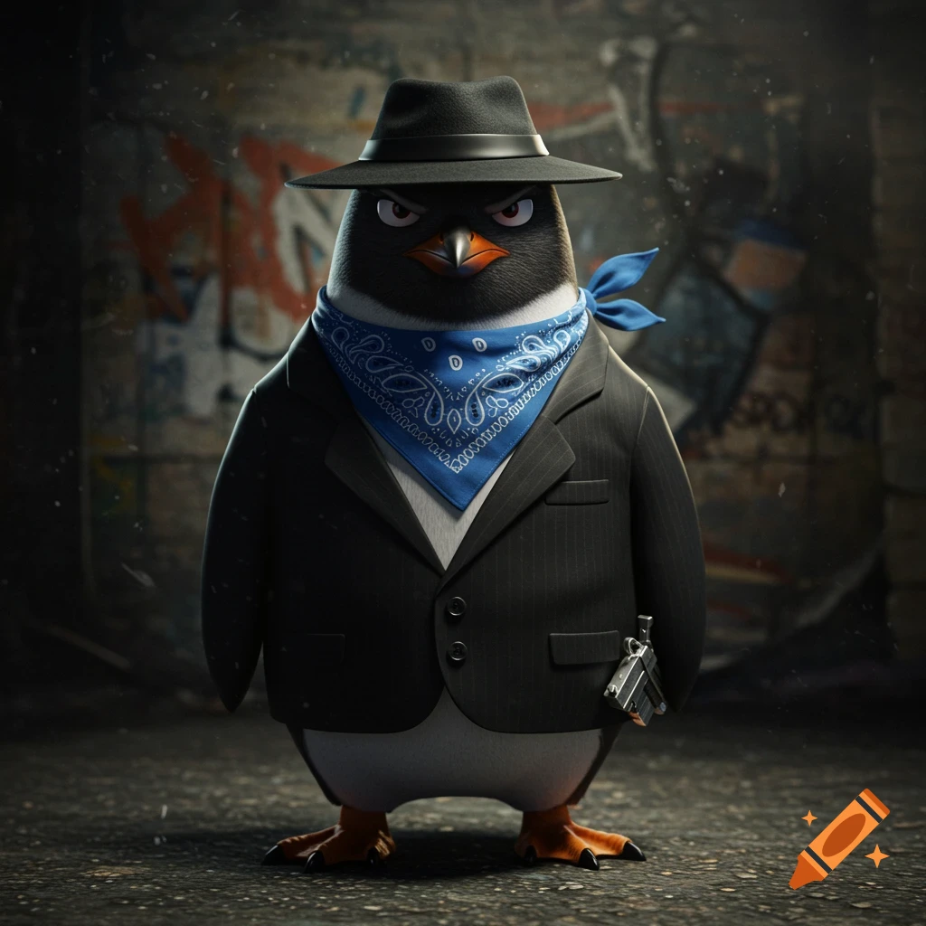 Goofy cartoon penguin with glasses and hat giving thumbs up and peace ...