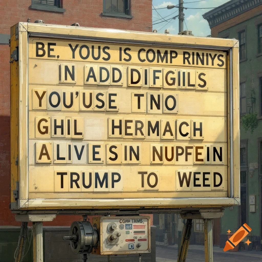 Rotating panel sign with letter scramble puzzle, initially displaying ...