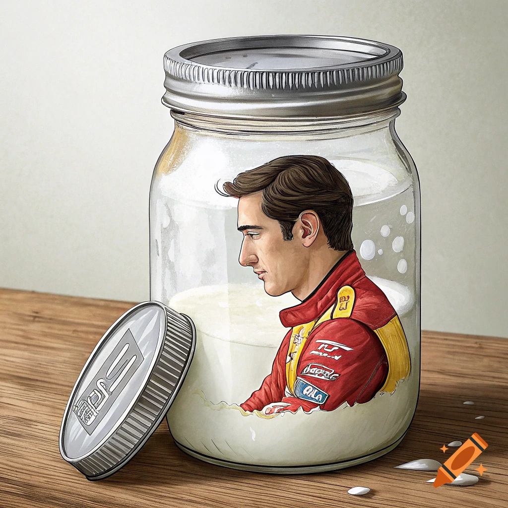 Illustration of a person in a red and yellow racing suit sitting inside ...