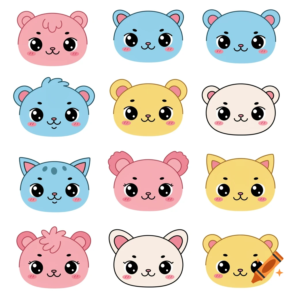 Cute, simple kawaii-style characters for kids on Craiyon