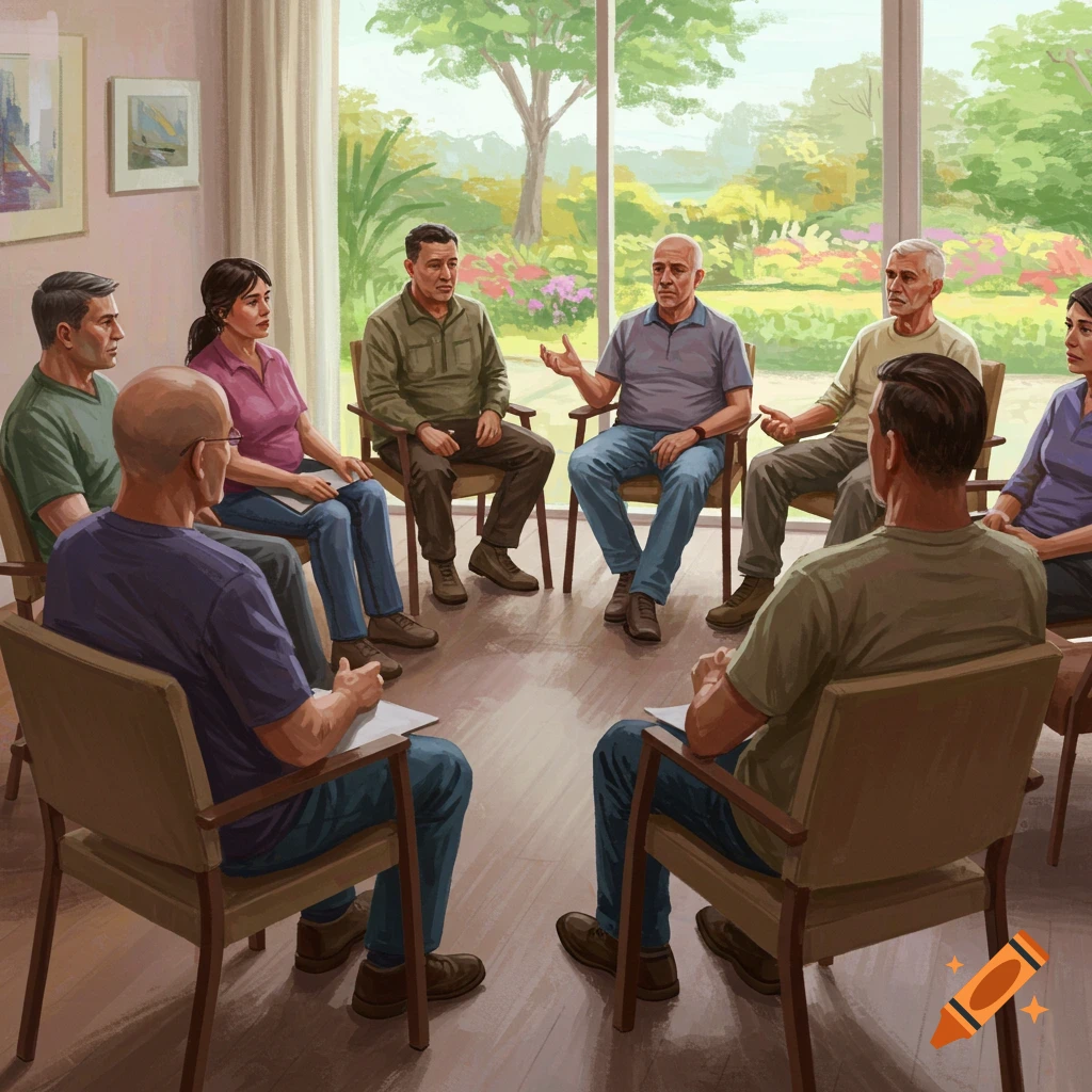 Image of a group therapy session. on Craiyon