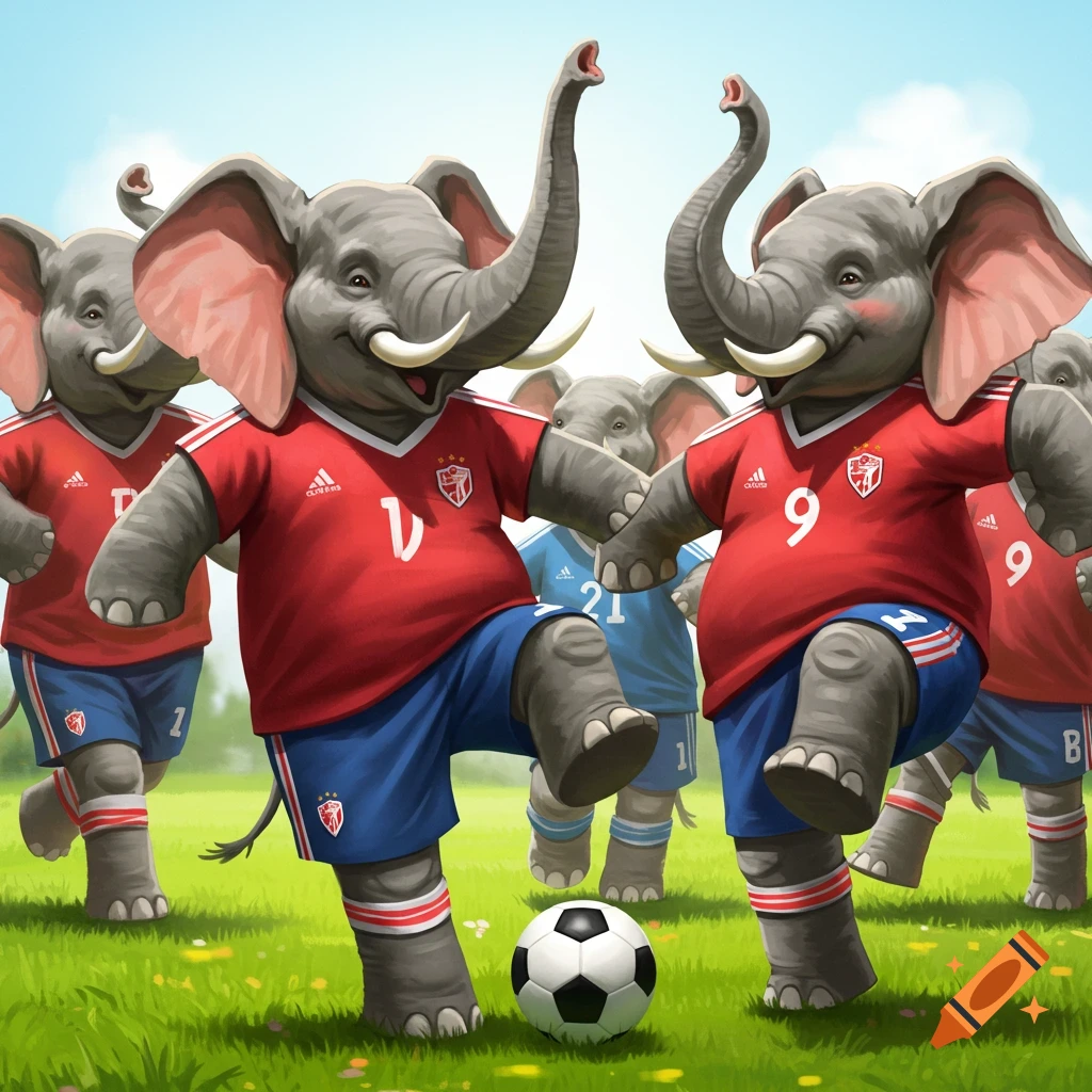 Dancing elephants in soccer uniforms on Craiyon