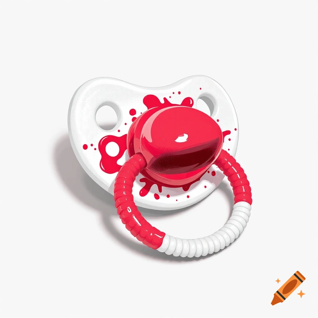 A white pacifier with red splatter design on Craiyon