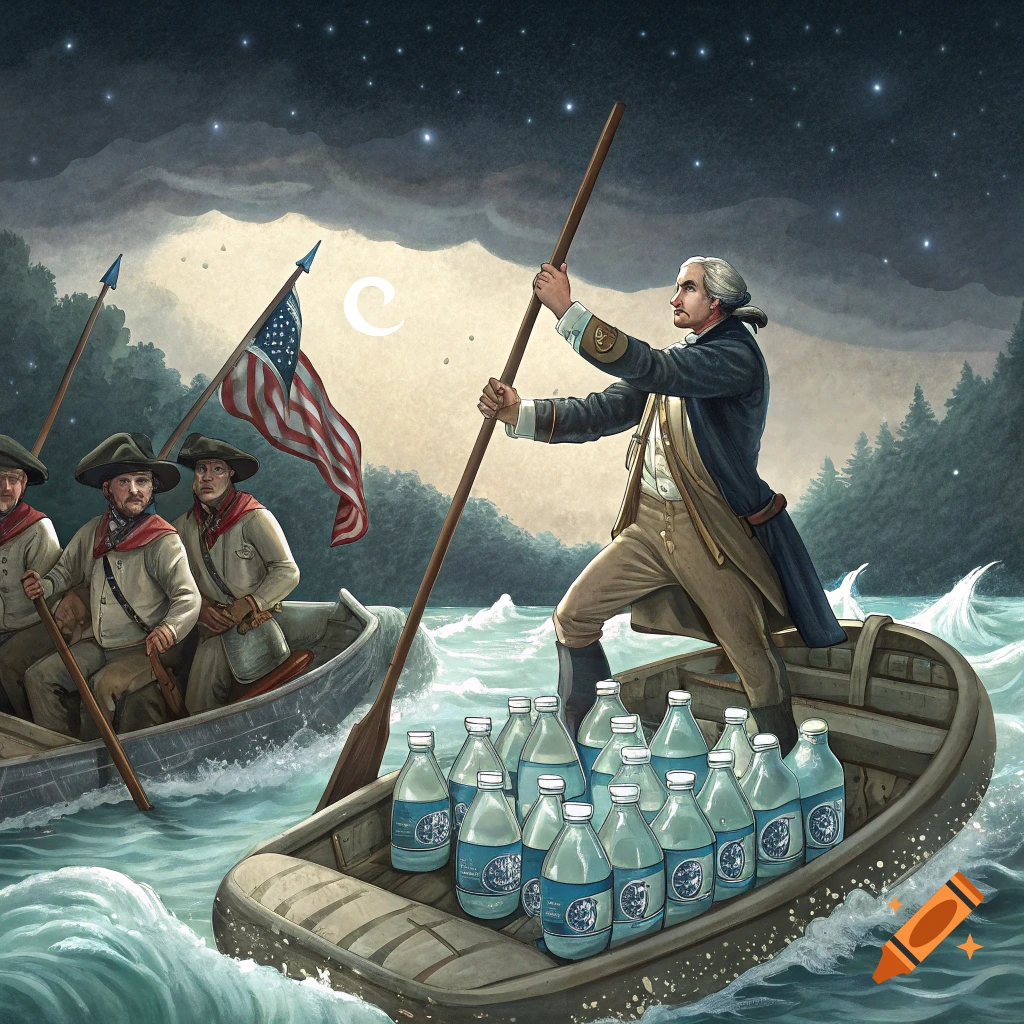 Illustration of George Washington crossing the Delaware river at night ...