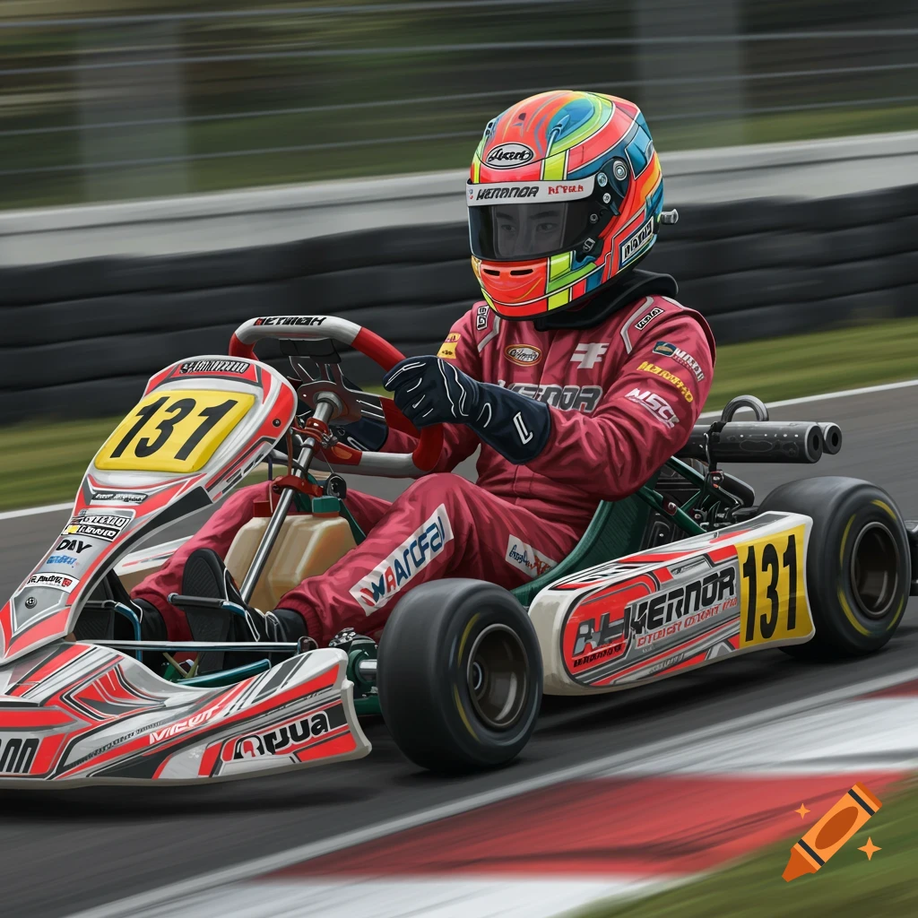 Go-karts racing on a track with spectators. on Craiyon