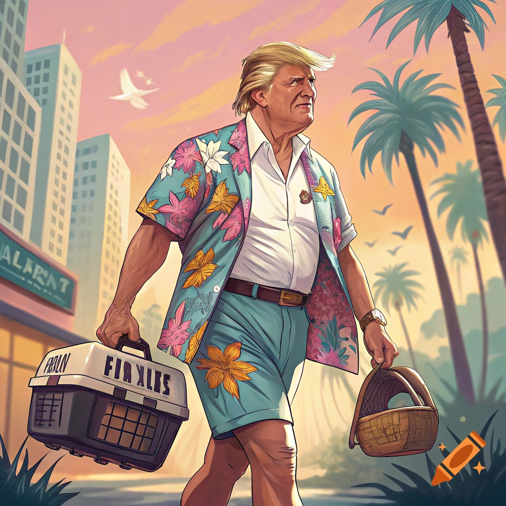 Photorealistic image of Donald Trump wearing sunglasses, a leaf beard ...