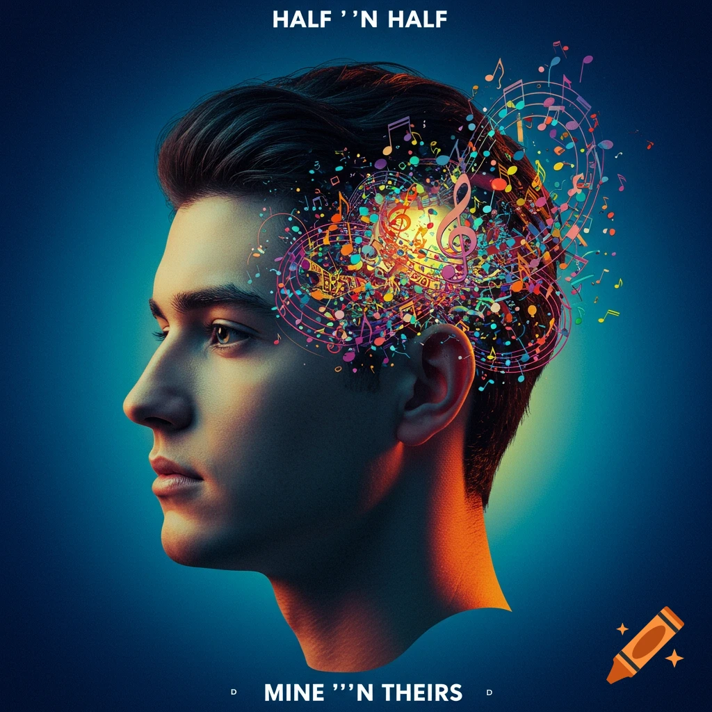 Album cover with Half 'N Half and Mine 'N Theirs text, head profile ...