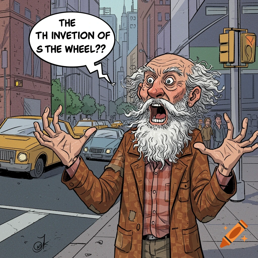 Illustration of an eccentric old person yelling in the street about the ...