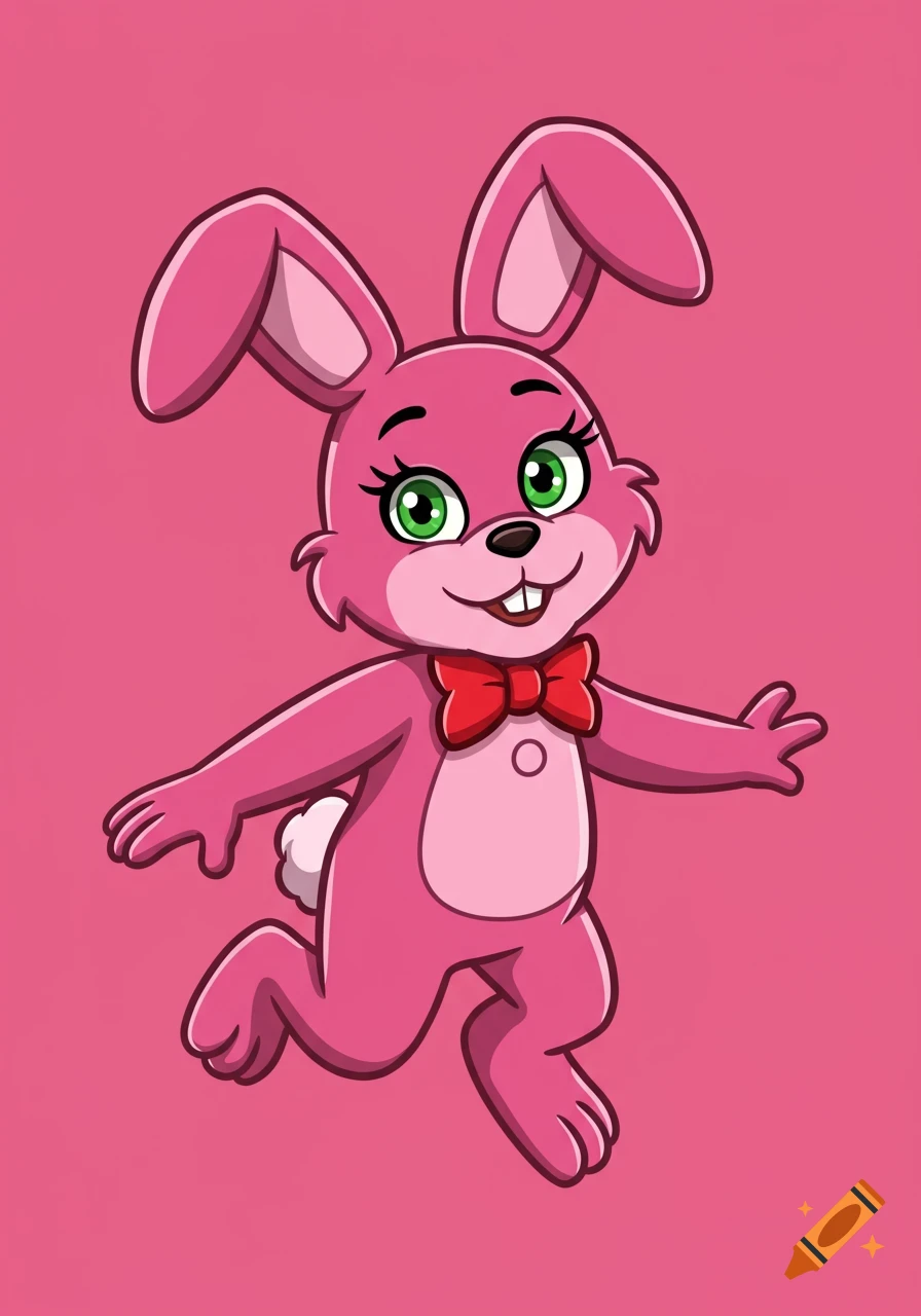 A stylized cartoon creature, possibly a rabbit, with bright red and ...