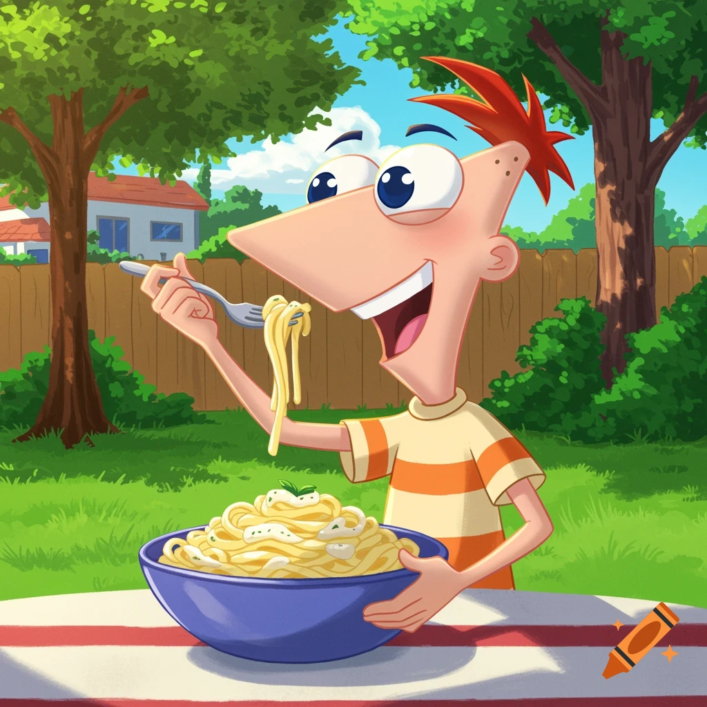 Candace from Phineas and Ferb stands on a suburban sidewalk in cartoon ...
