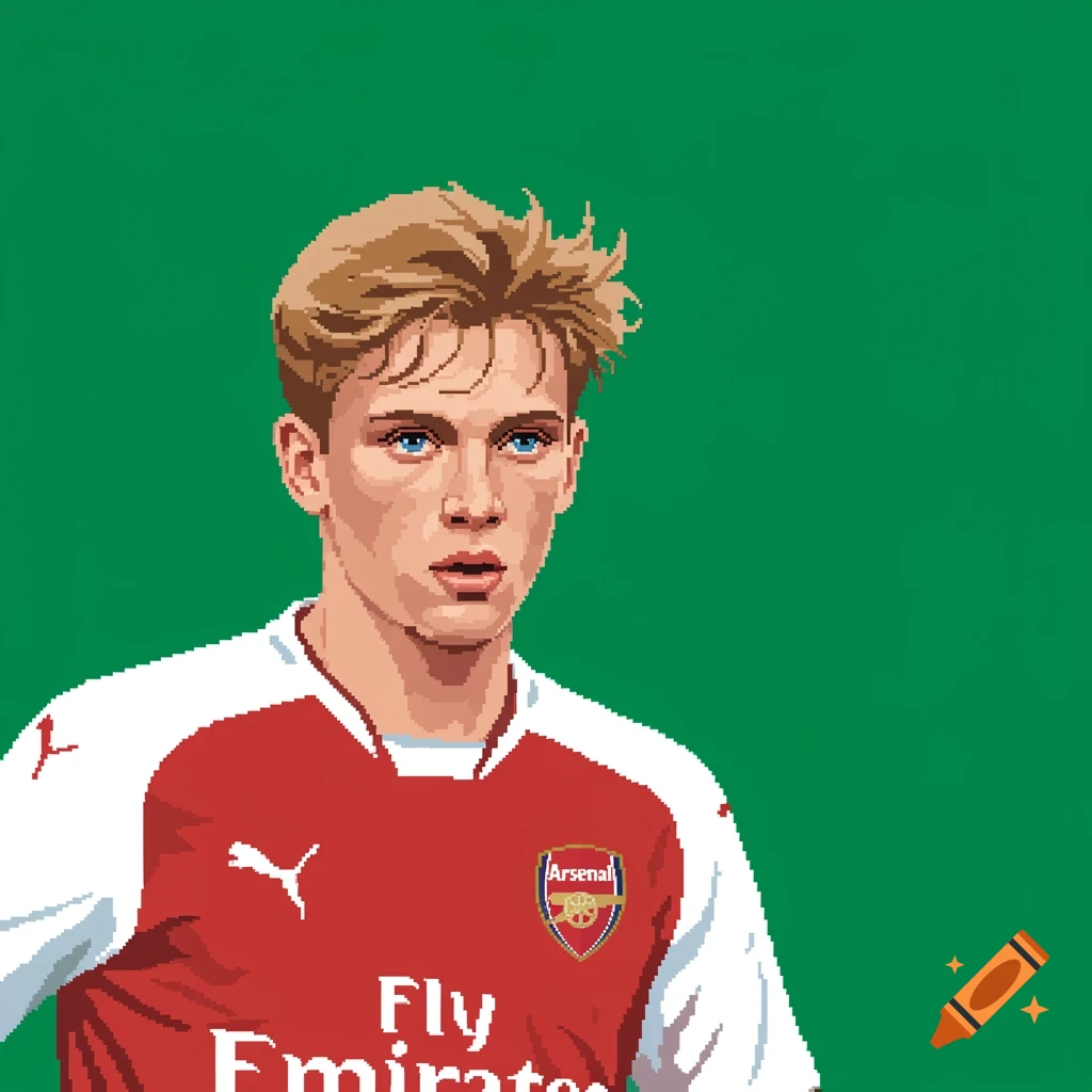 Pixel art portrait of young male soccer player in Arsenal FC jersey on ...