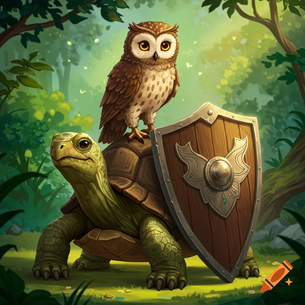 Illustrative cartoon owl dressed as a park ranger in a forest. on Craiyon