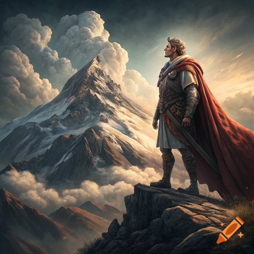 Caesar standing on top of the world on Craiyon