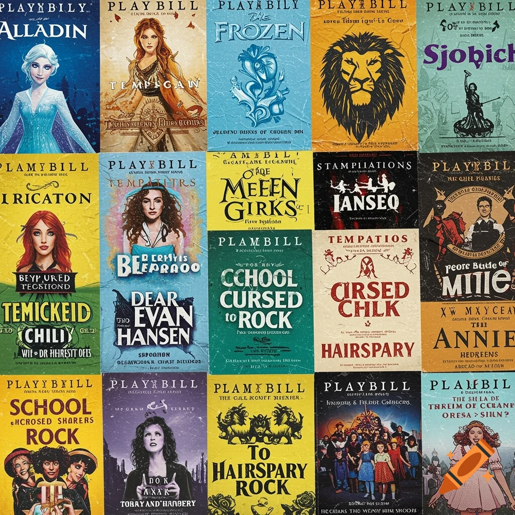 Broadway Playbill Poster featuring Aladdin, Frozen, Lion King, Hamilton ...