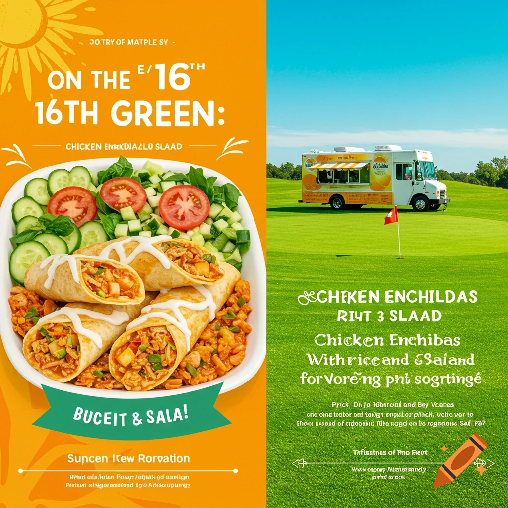 Flyer layout for chicken enchiladas event with tropical color scheme ...