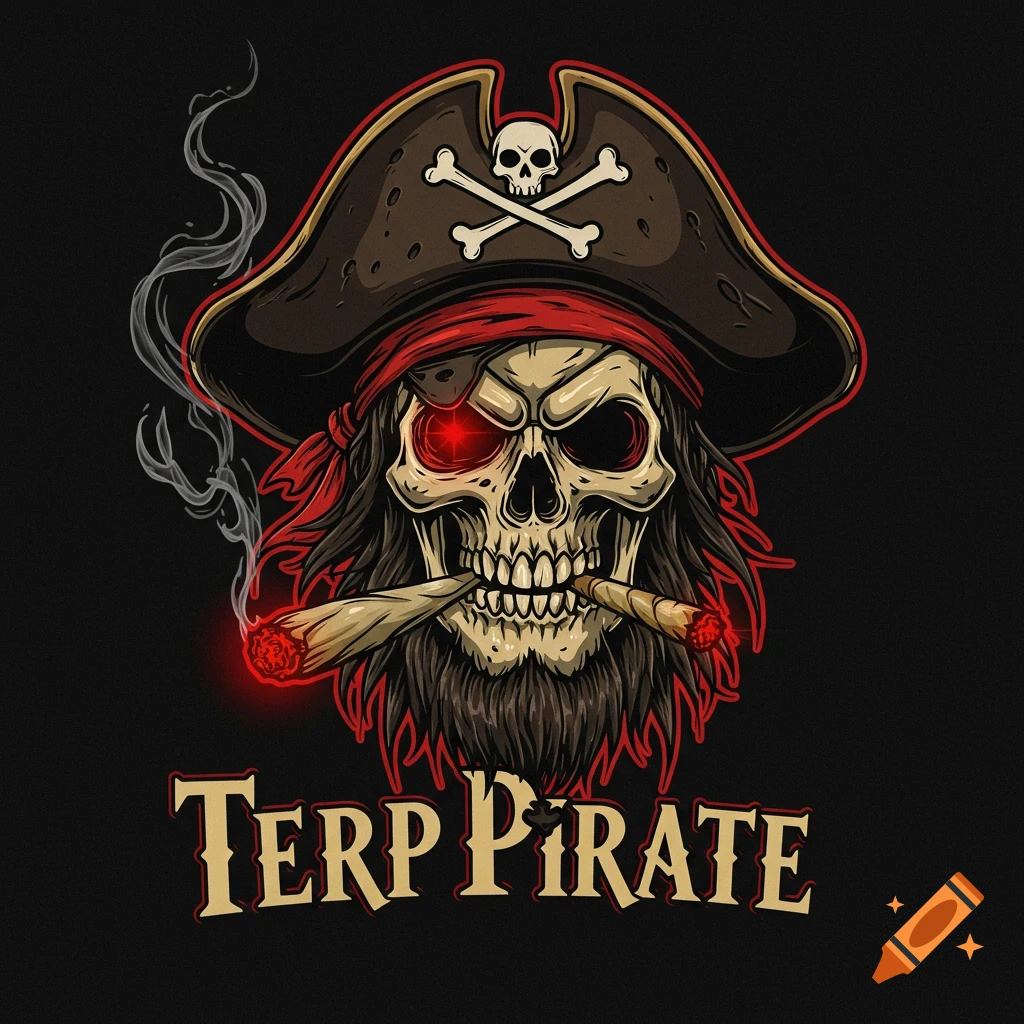 Terp Pirate weed brand featuring skeleton pirate with blunt on Craiyon
