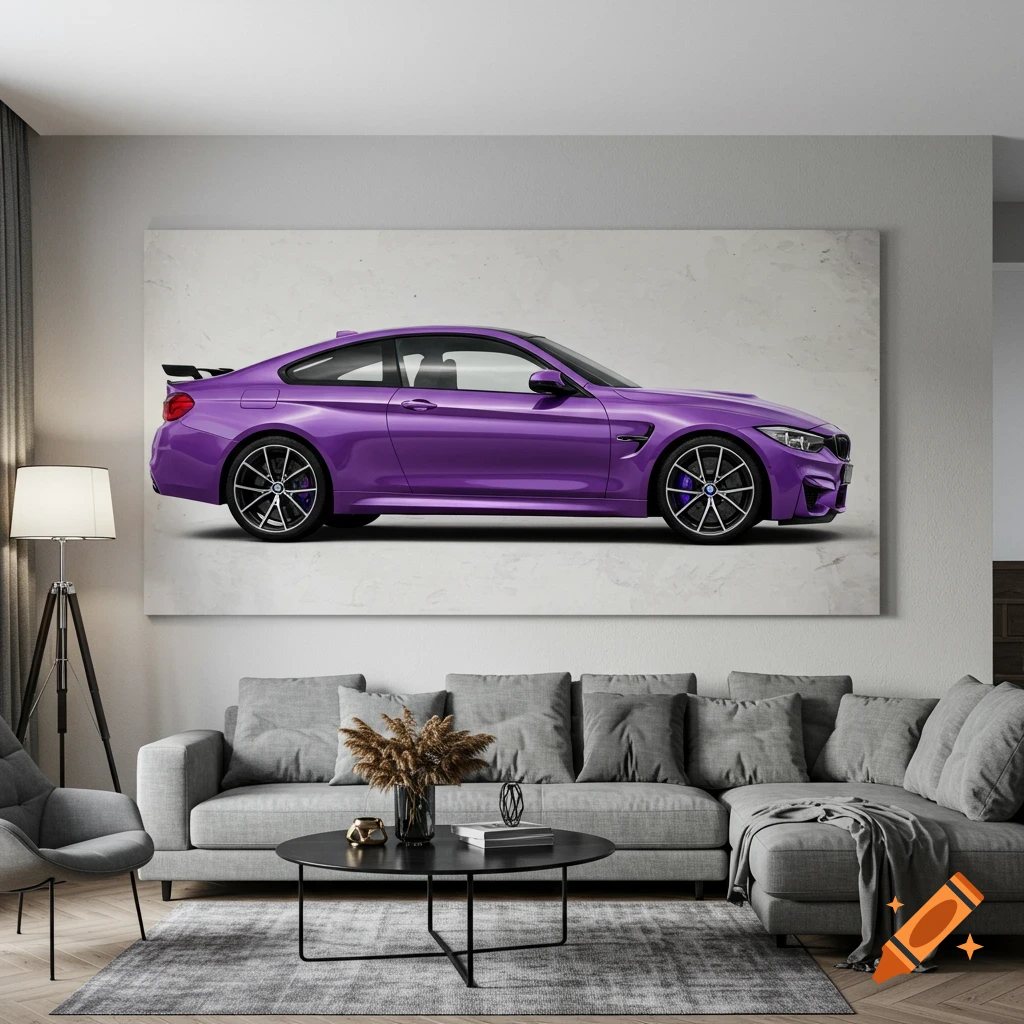 Purple BMW M4 Competition as art piece on Craiyon