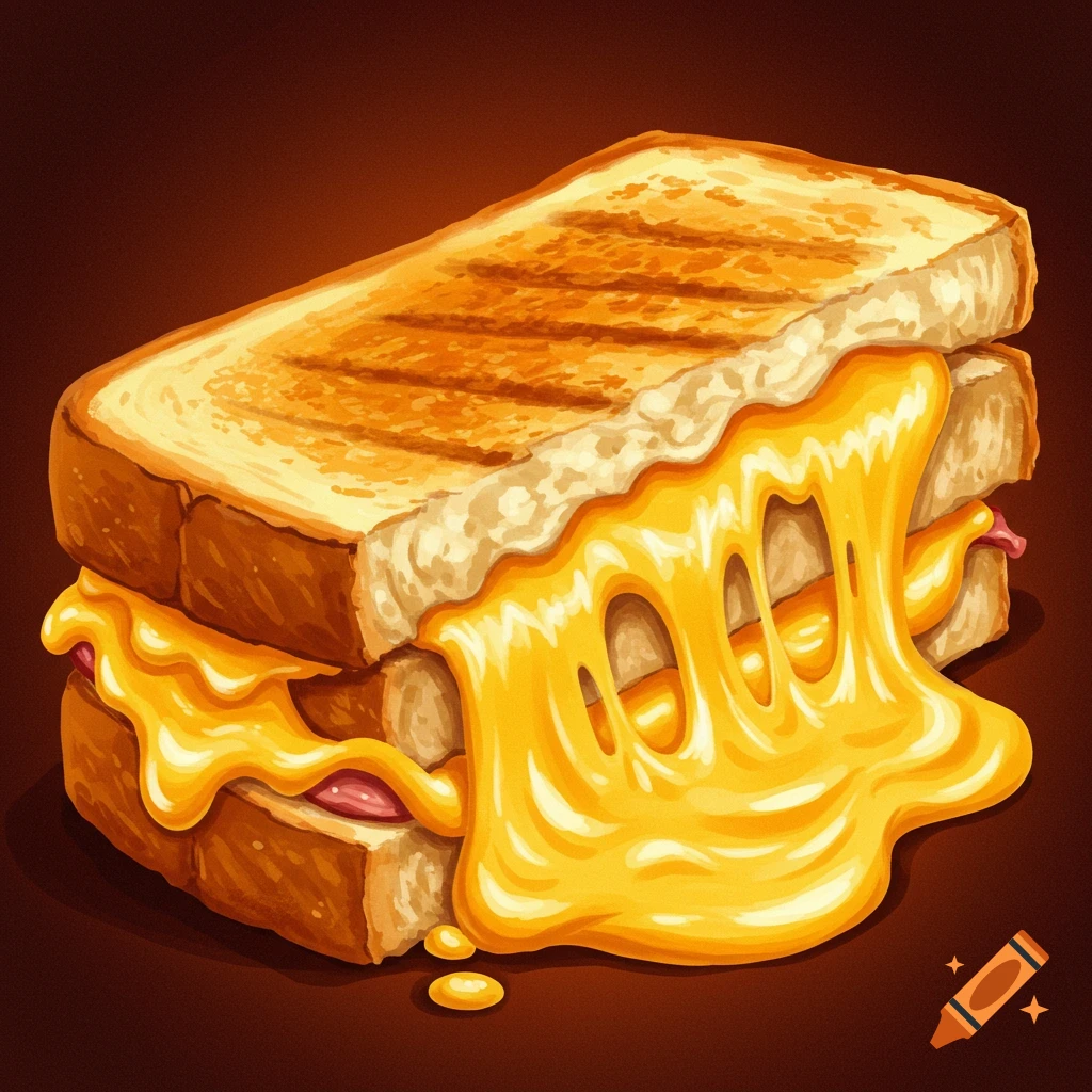 Large grilled cheese sandwich with cheese overflowing on Craiyon
