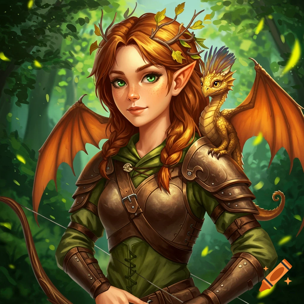 Teen girl wood elf ranger drakewarden from Dungeons and Dragons on Craiyon