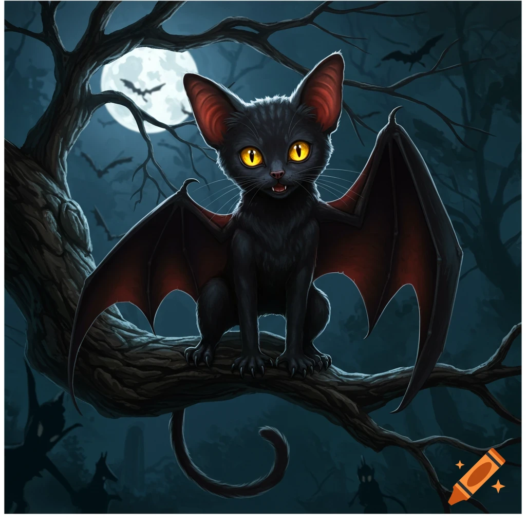 Two cute cartoon black bats with yellow eyes and fangs, flying ...