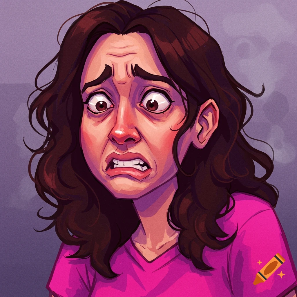 Pop art close-up of a girl with pink hair crying, tears streaming down ...