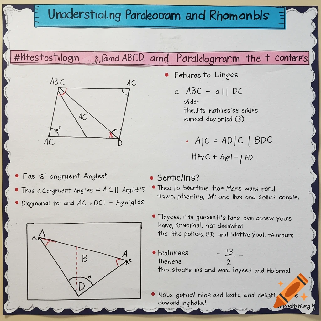 Poster explaining parallelograms and rhombi on Craiyon