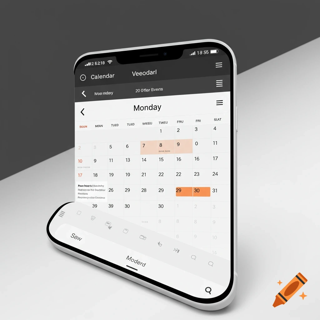Calendar app interface resembling Google, Android, and Apple iOS on Craiyon