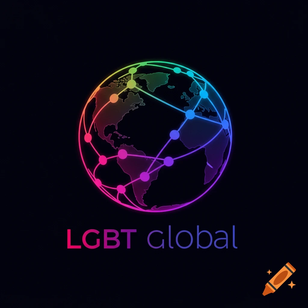 LGBT Global logo with dark neon colors on a black background on Craiyon