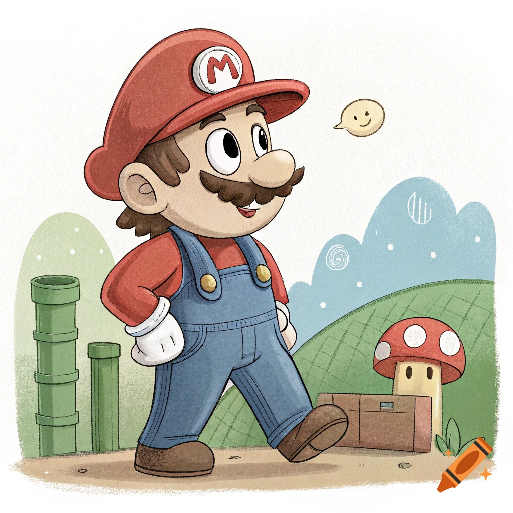 Cartoon illustration of Super Mario running through a colorful game ...