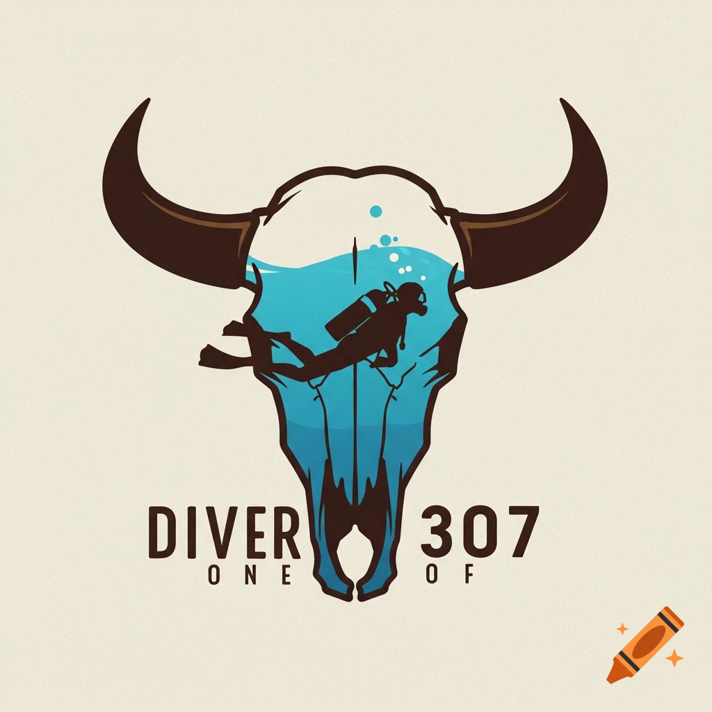 Divers 307 logo with buffalo skull and scuba diver on Craiyon