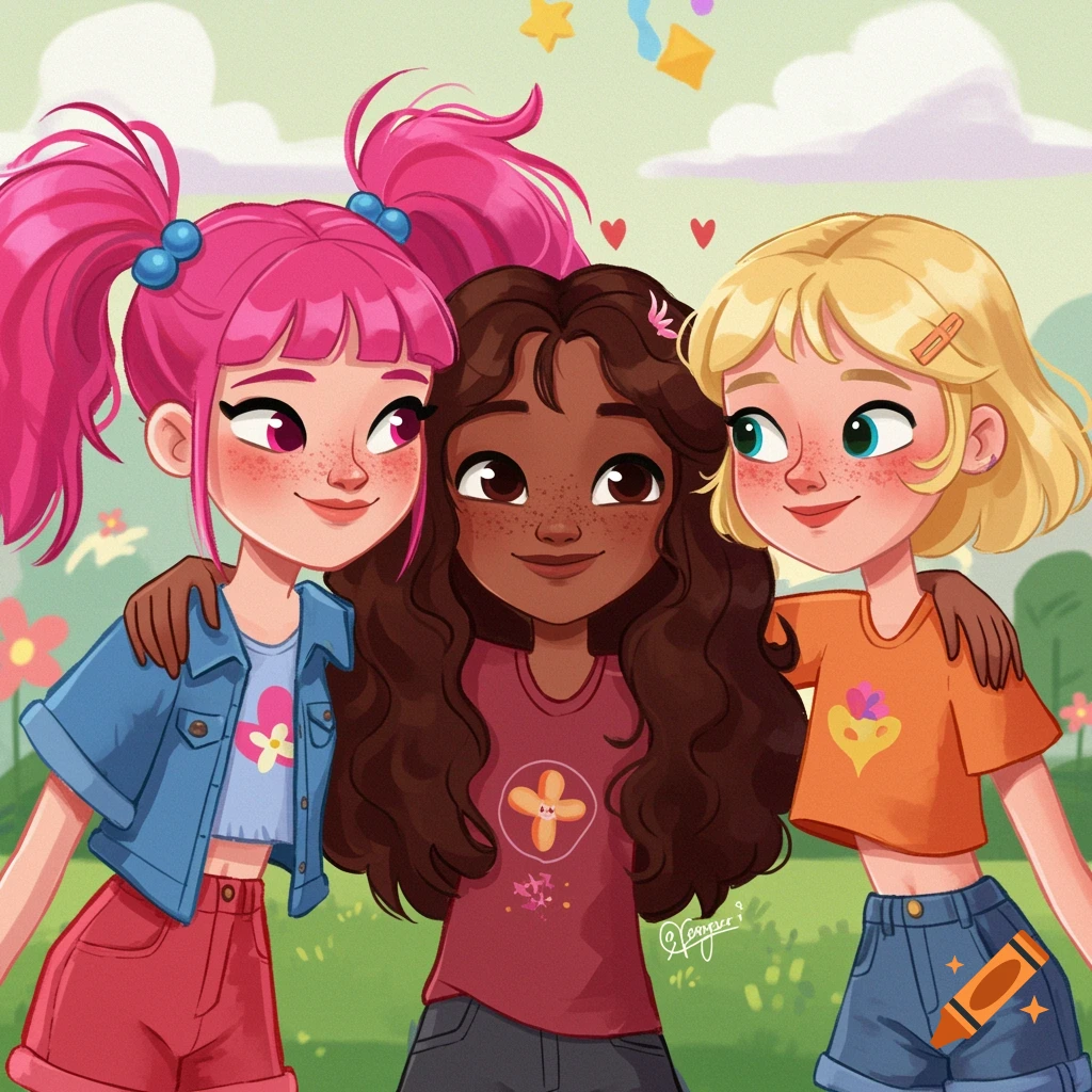 Three cute best friends on Craiyon