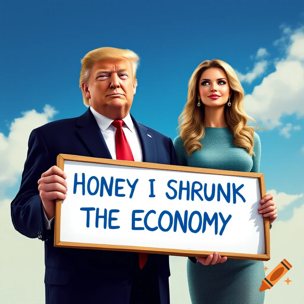 Movie poster of Donald Trump holding sign about shrinking the economy ...