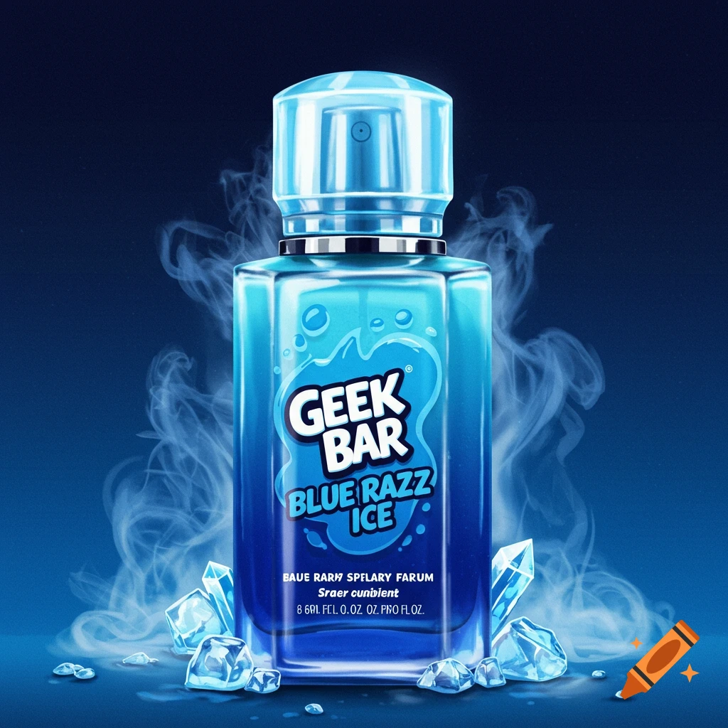 Geek Bar Blue Razz Ice perfume bottle on Craiyon